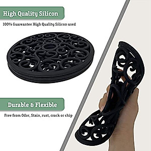 Makerstep Silicone Trivet Mat 3 Set in Heart Design Trivets. Hot Pan Holder Hot Pads for Countertop & Table. Non Slip, Serving Dishes Plates. Dishwasher Safe, Heat Resistant Kitchen Gadgets, Black