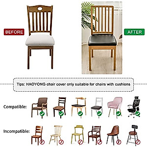 HAOYONG Chair Seat Covers Set of 4 PU Chair Covers for Dining Room Chair Covers Waterproof Chair Cushion Cover Kitchen Dining Seat Slipcovers Removable Upholstered Chair Protector Slipcover(Black)