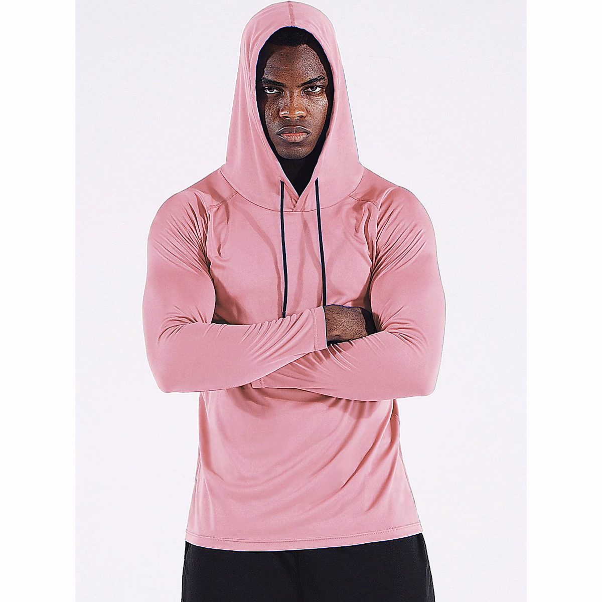 CADMUS Men's Workout Long Sleeve Fishing shirts UPF 50+ Sun Protection Dry Fit Hoodies,1 Pack,096,Pink,X-Large