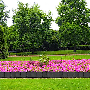 MECCANIXITY Garden Fence Stone Effect 9.8x9.1 Inch, Plastic Decorative Fencing Path Garden Border Edging for Patio Landscape Pathway, Overall 98 Inch Length, Black Pack of 10