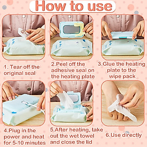 2 Pcs USB Mini Portable Baby Wipe Warmer and Baby Wet Wipes Dispenser Reusable Baby Wipes Heater for Newborn Travel, Pink and Light Blue, Compatible Portable Charger