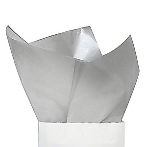 UNIQOOO 100 Sheets Metallic Silver Foil Gift Tissue Paper Bulk, 20X14 Inch, Art Wrapping Paper for Gift Bag Box Packing, Wedding Birthday Party Favor, Pom Pom Piñata Tassel