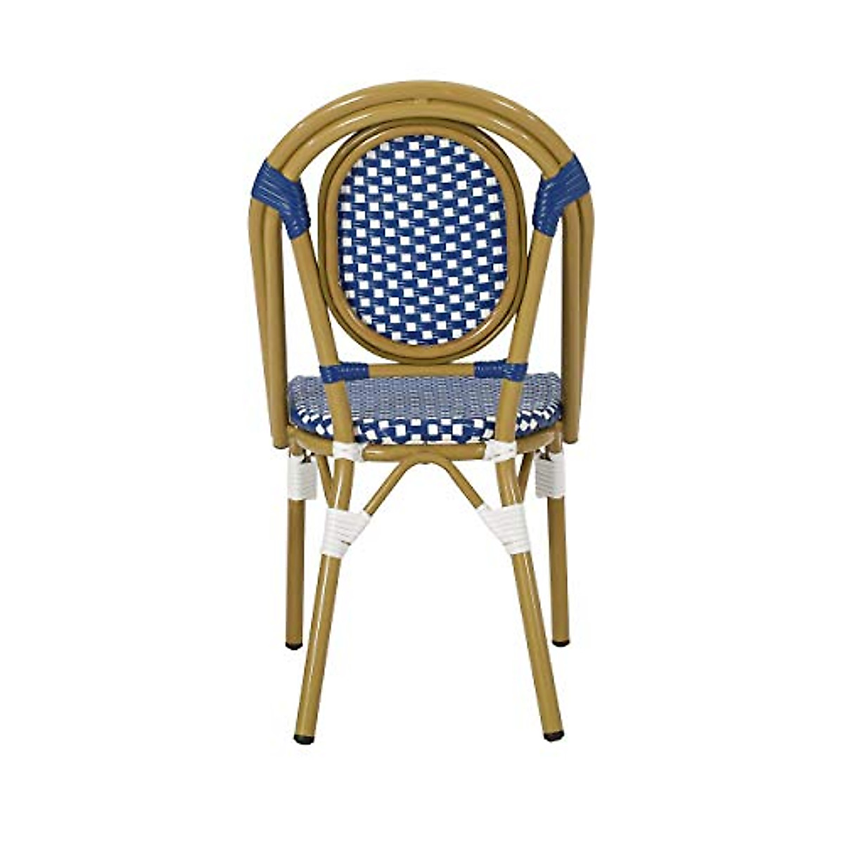 Christopher Knight Home Gwendolyn Outdoor French Bistro Chairs (Set of 4), Blue + White + Bamboo Print Finish