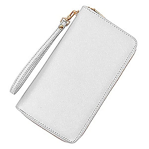 YZAOLL Women's Wallet RFID Blocking PU Leather Large Capacity Zip Around Credit Card Holder Cell Phone Checkbook Storage Bag Zipper Coin Purse,lightsilver