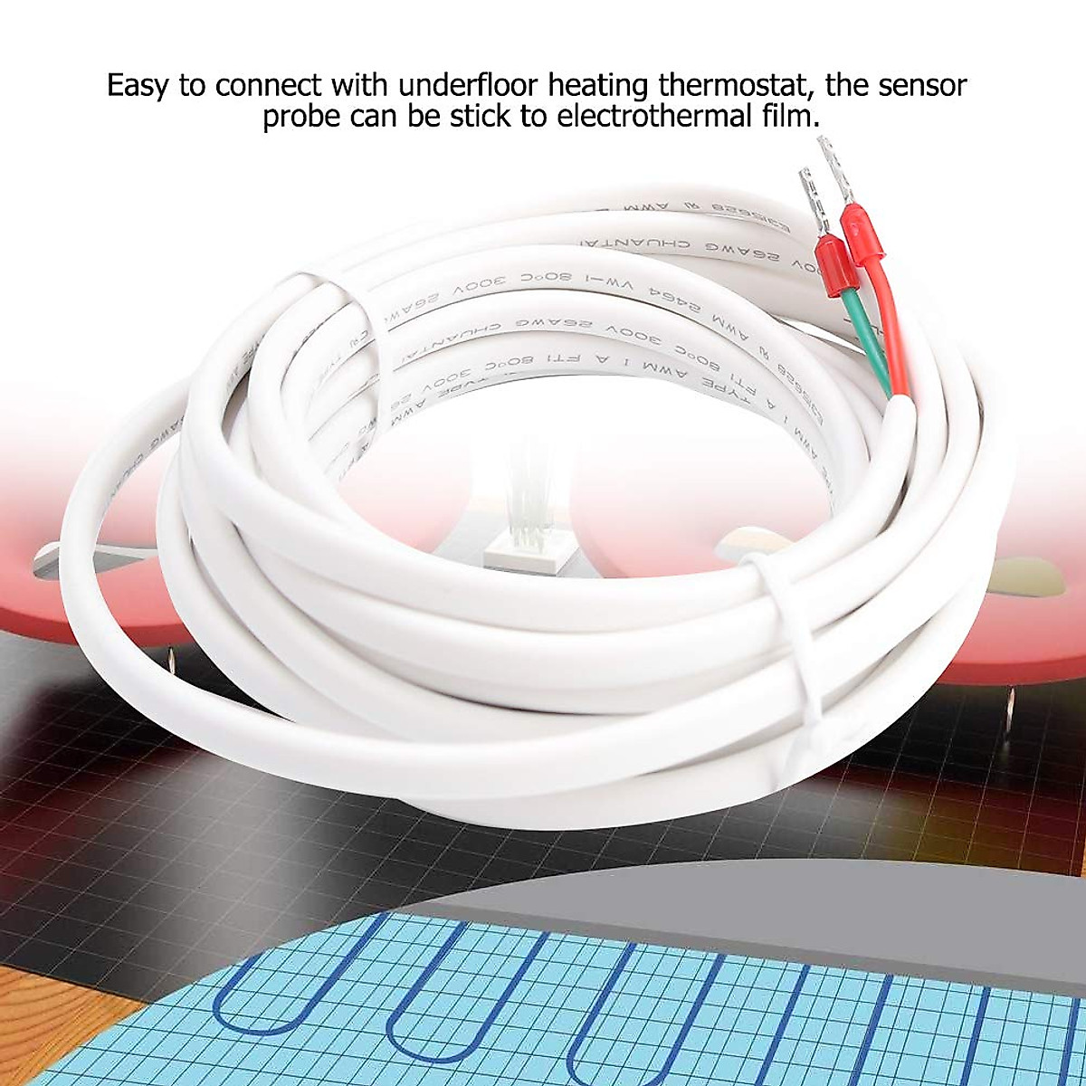 TOPINCN Temperature Floor Sensor, 3 Meters Floor Heating Sensor Probe, Underfloor Heating Thermostat Accessory Floor Temperature Sensor Probe 9.84FT Cable