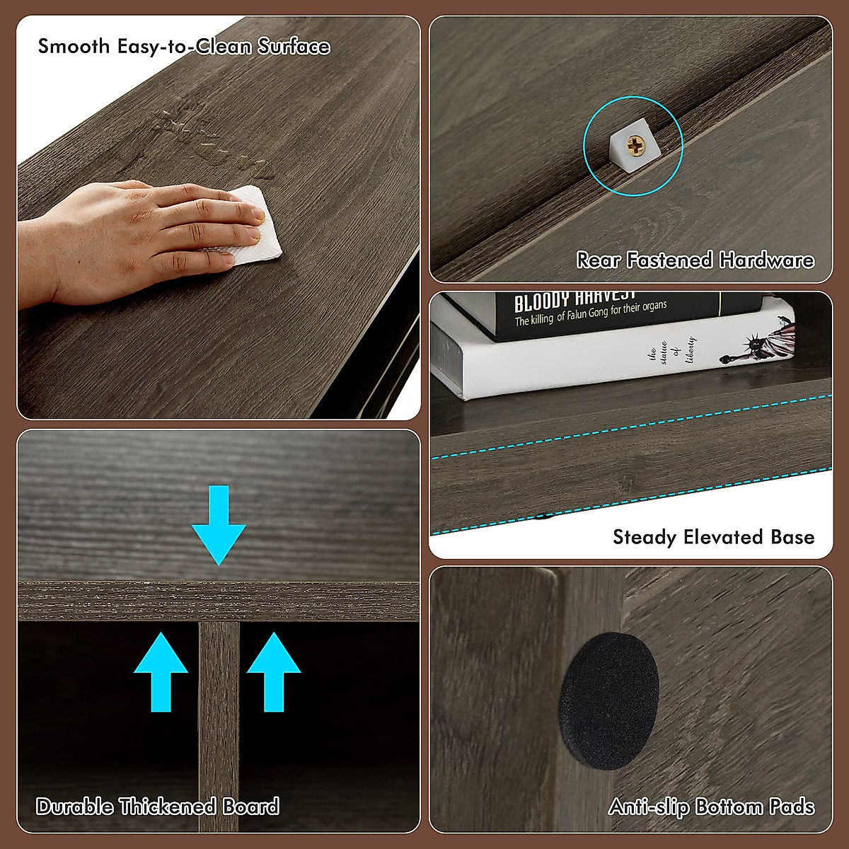 LOKO 3-Tier Open Shelf Bookcase, Floor Standing White Wood Bookshelf for Bedroom, Living Room & Kids Room, 8 Cube Bookcase, 48 x 12.5 x 36.5 (Grey)