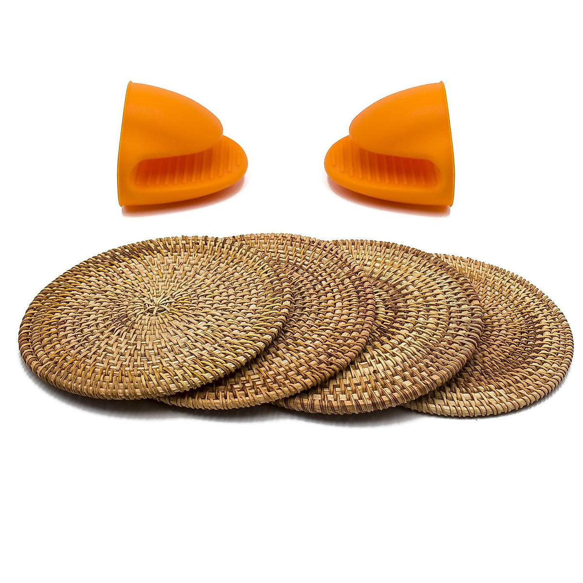 BEEHOMEE Trivets for Hot Dishes - Woven Rattan Trivets Hot Pads for Dinning Table,Kitchen Heat Resistant Straw Dish Coasters Placemats Pot Holder (8.66 Inch)