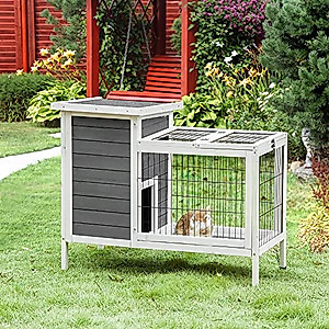 PawHut 36" Rabbit Hutch Bunny Cage Small Animal House with Weatherproof Roof Romevable Tray and Enclosed Run, Indoor/Outdoor
