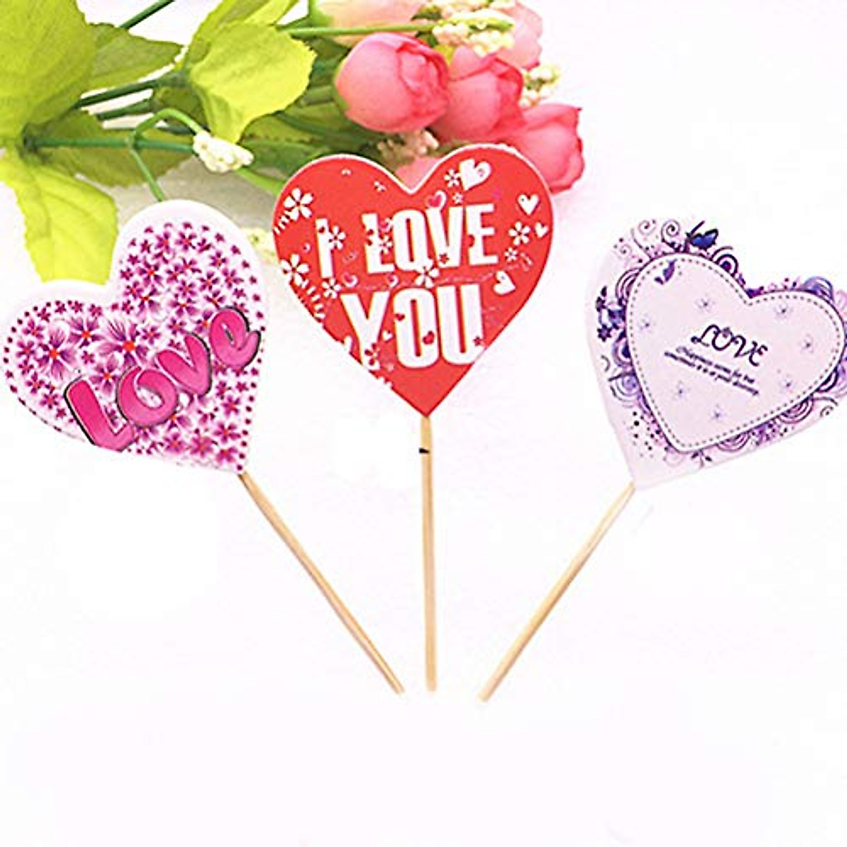 Amosfun Birthday Cake Toppers Double- Sided Printing Cake Picks Romantic Cake Decor Paper Creative Cake Toppers Cake Decorative Plug Flag for Party Cake Decortion
