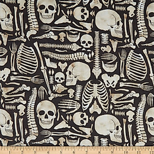 Springs Creative Halloween Boney Yard Black, Fabric by The Yard