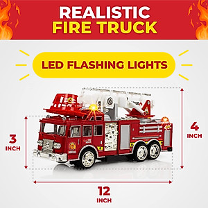 Toysery Fire Truck Toy with Flashing Lights & Siren Sounds for Kids, Extendable Rotating Ladder, Bump and Go Action, Role Play Toy for Boys & Girls, Kid Car Toy Trucks, Ages 3-7+