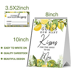 JIRIM-BEUTY Lemon Floral Guess How Many Kisses for The Soon to be Mrs, Guess How Many Baby Shower Games, 1 Stand Sign & 50 Tickets, Bridal Shower Sign - JRM301
