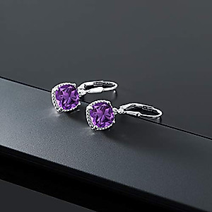 Gem Stone King 925 Sterling Silver 8MM Cushion Gemstone Birthstone Leverback Drop Dangle Earrings for Women