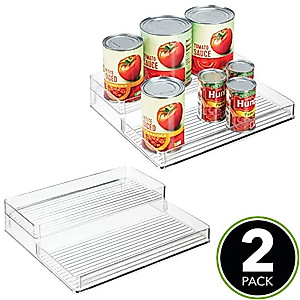 mDesign Plastic Kitchen Food Storage Organizer Shelves, Spice Rack Holder for Cabinet, Cupboard, Countertop, Pantry - Holds Jars, Baking Supplies, Canned Food - 2 Levels - 2 Pack - Clear