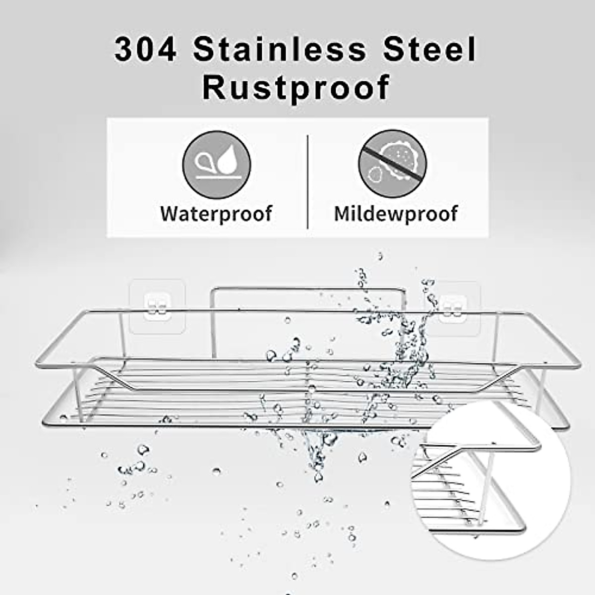 Go Green Tableware GOGN Shower Caddy Shelf with 4 Hooks,Adhesive Shower Organizer for Bathroom Storage,304 Stainless Steel,No Drilling and Wall Mounted,2 Pack (Silver)