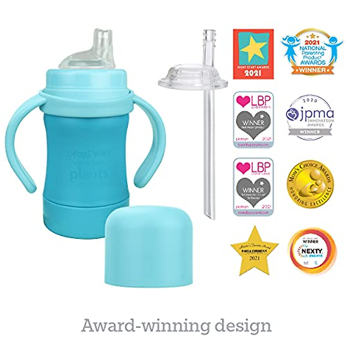 Green sprouts Sprout Ware Sip & Straw Cup made from Plants | Non-toxic Plant-based Plastic Transition Sippy Cup without BPA, BPS, BPF | Soft Silicone Spout and Straw | Easy-grip Handles