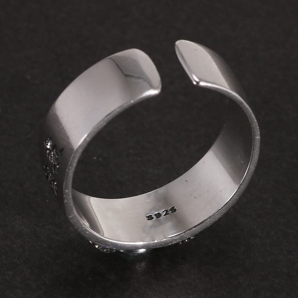 Pure Silver Ring, Buddhism six true word ,Sterling Silver 925 , Natural Garnet Gemstone, Adjustable open ring, Retro Folk style, unisex ring