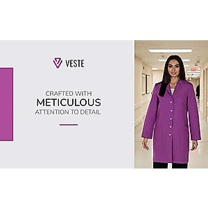 VESTE Destiny Colored Women Lab Coat - 5 Pockets 38" Long Laboratory Coat - Female Medical & Science Labcoats 12 Colors in S,M,L with Adjustable Sleeve (Purple, Small)