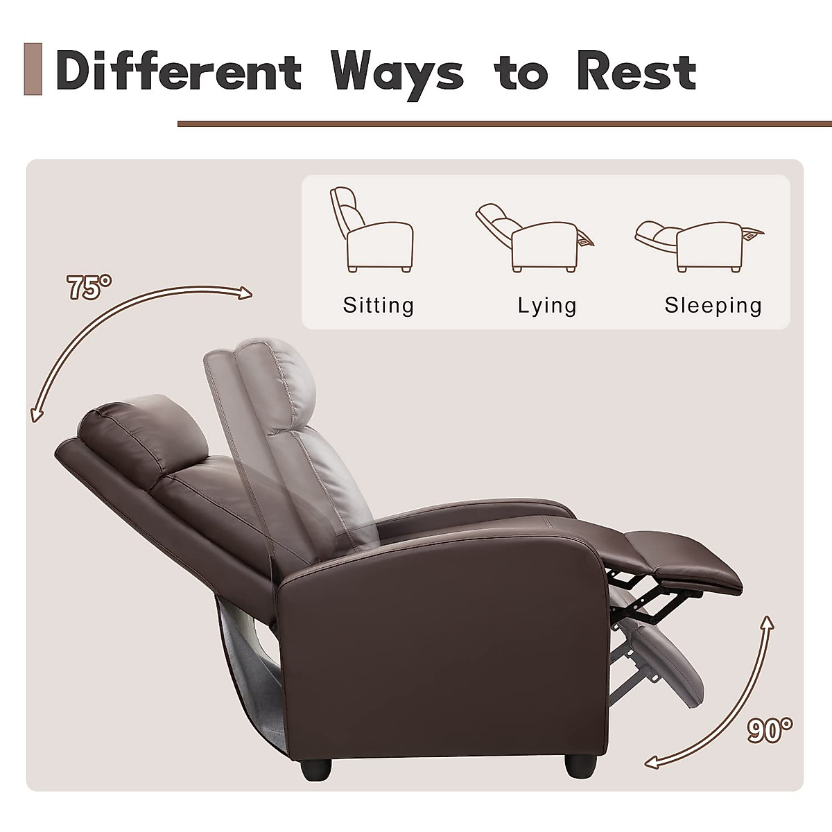 Furniwell Massage Recliner Chair for Living Room Adjustable PU Leather Reclining Chair Home Theater Seating Modern Winback Single Sofa for Adults with Footrest (Leather, Brown)