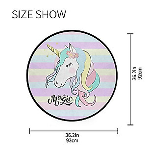Round Area Rug Non-Slip Large Circle Rugs 3-Feet Diameter for Living Room Bedroom Beautiful Modern Microfiber Soft Carpet Machine Washable Floor Mat Home Decor (Rainbow Unicorn)