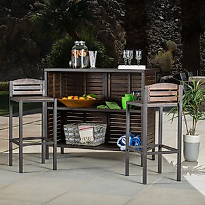 Christopher Knight Home Milos Indoor/Outdoor Acacia Wood 3 Piece Bar Set, 15.75 "W x 17.5 "D x 37.75 "H, Dark Brown + Rustic Metal