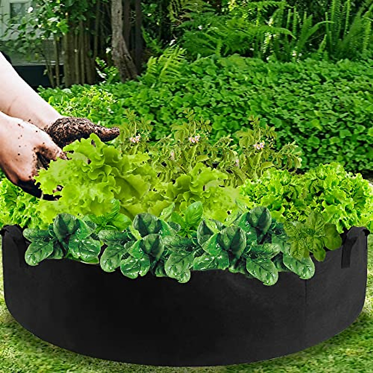 Planter Garden Bed Bag,Round Fabric Flower Raised Bed Garden Grow Bags Fabric Pots Breathable Planting Container for Herb Flower Vegetable Plants (100Gallon-47x47x11.81inch)