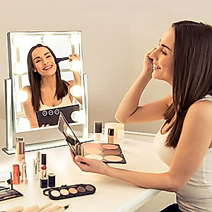 Kotdning Vanity Mirror with Lights,Lighted Vanity Mirror with 9 Dimmable Bulbs for Dressing Room & Bedroom,3 Color Lighting,Modes Detachable 10x Magnification 360°Ratation(White)