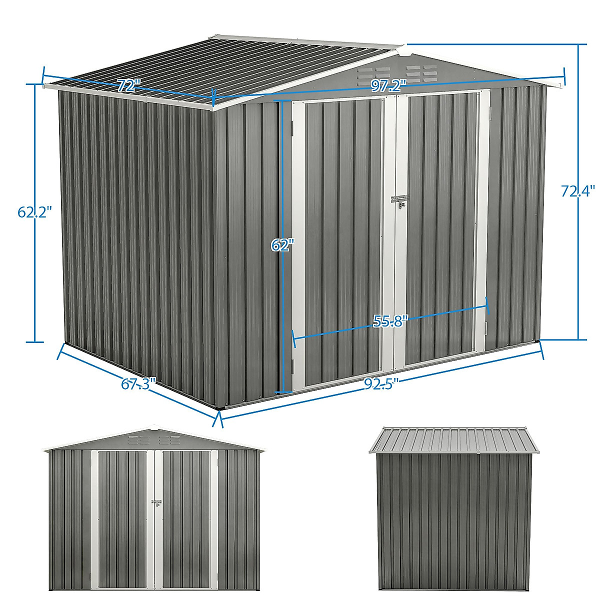 Outdoor Metal Storage Shed with Lockable Door, Garden Tool Shed with Metal Floor Base Outside Storage House Clearance Steel Yard Shed for Backyard, Patio, Lawn, Outside Use (8 x 6Ft-Gray)