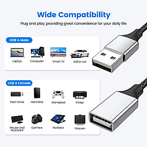 Fidioto USB Extension Cable, 4Ft Long USB Cable, USB Y Splitter 1 Male to 3 Female USB Adapter Compatible with Webcam, Camera, Phone, USB hub, Mouse, Keyboard, Printer, Hard Drive, Headset, Xbox