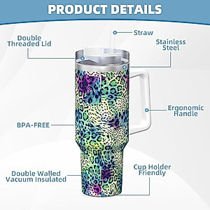 HULIBIN Green Leopard Print Double Deck Stainless Steel Travel Coffee Cup With Lid 40 Oz Ice Bully Cup