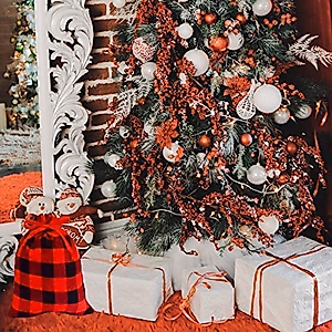 Halatool 8 Pack Red Buffalo Plaid Christmas Bags with Ribbon Durable Drawstring Bag Storage Sack for Xmas Tree Accessories Candy Presents Wrapping Supplies