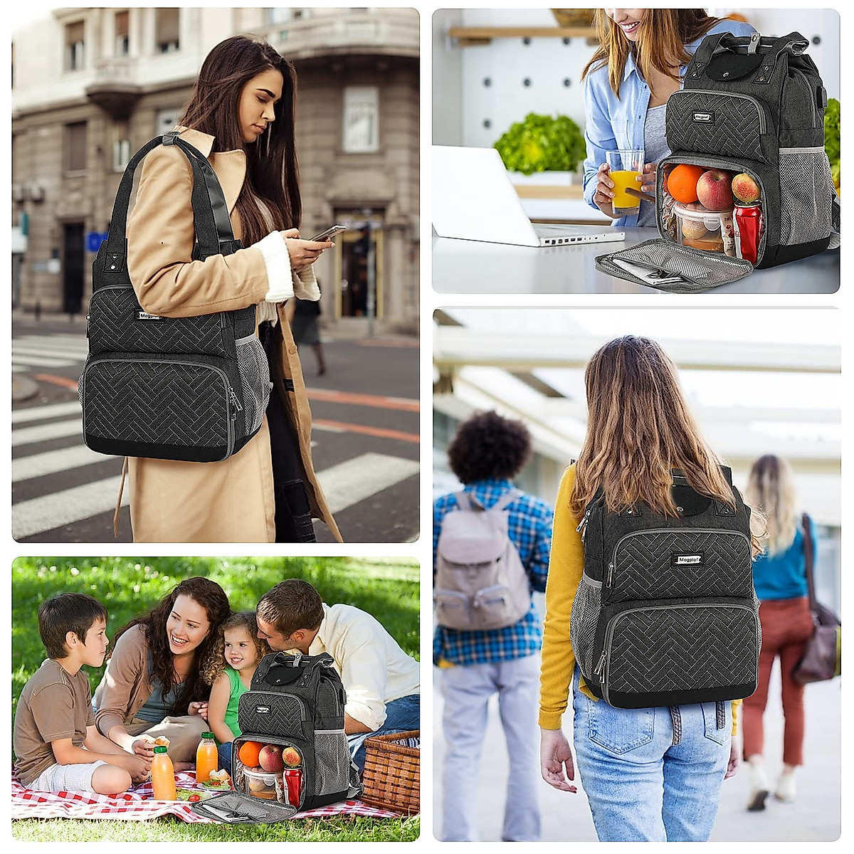 Lunch Backpack, Lunch Box Backpack for Women Men with USB Charging Port RFID Pockets Insulated Cooler Backpacks for Work, Waterproof Lunch Bookbag Teacher Nurse College Student Gifts Fits 15.6 Laptop