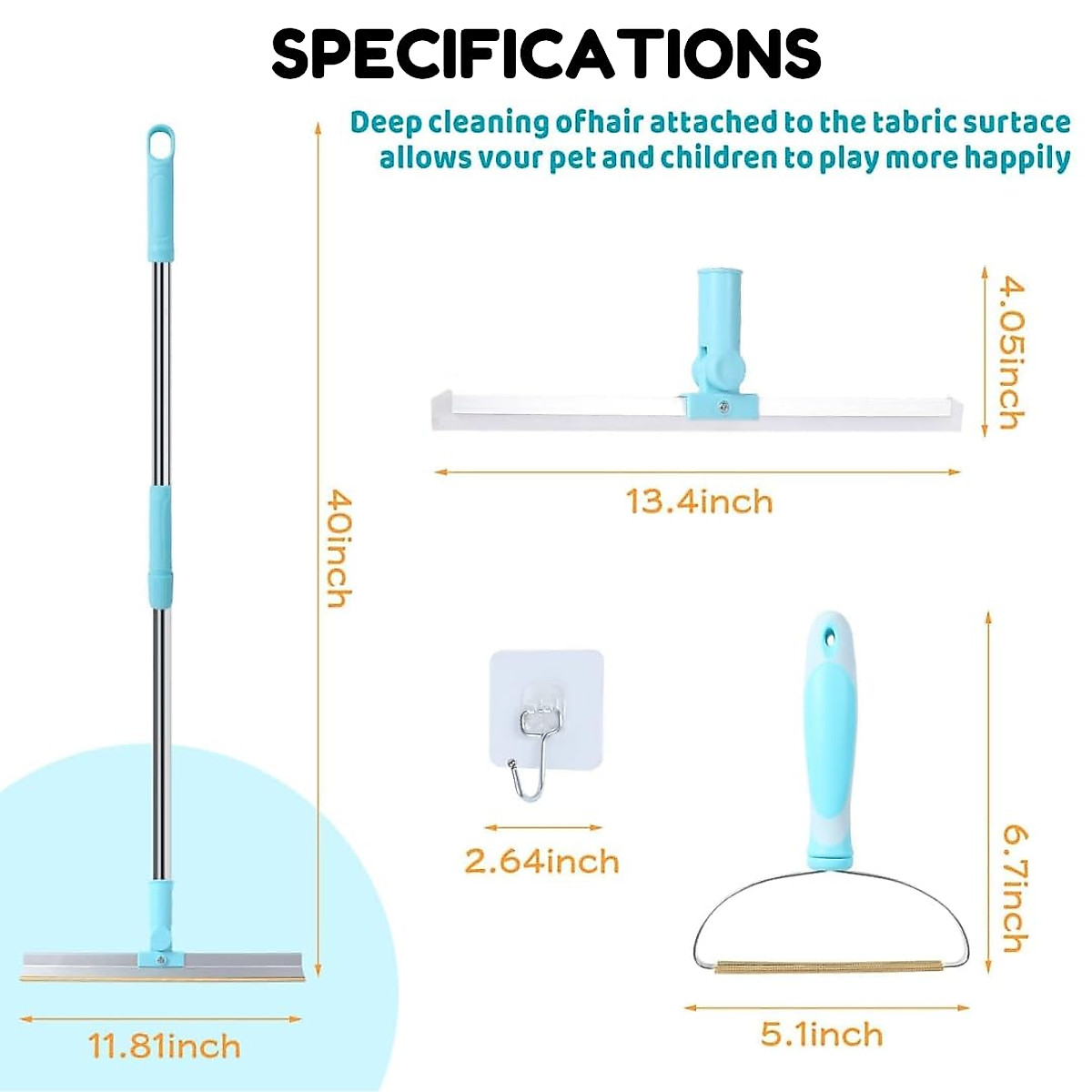 The Bouncing Bow Pet Hair Remover - Handle Carpet Rake & Magic Squeegee Broom, Easy Dog & Cat Fur Sweeper for Carpets, Rugs, and Household Cleaning