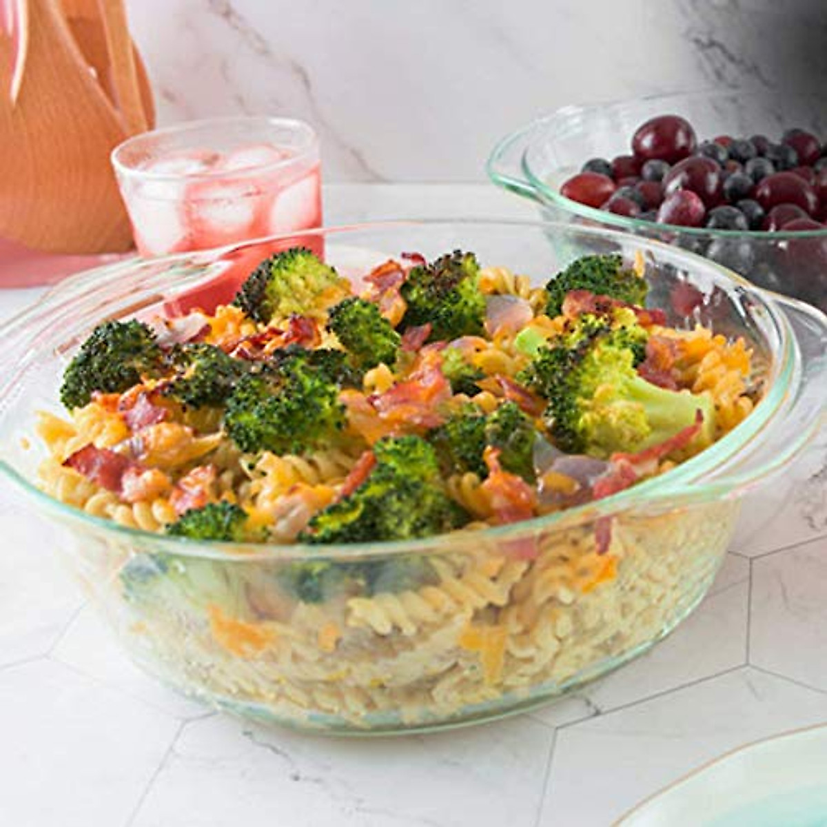 Moss & Stone Basics 6-Piece Glass Casserole With Covered, Borosilicate Glass Durable Bakeware Set, Glass Bowls Bakeware Dish Oven Safe & Microwave Safe, 3 Round Casserole Dish With Lid