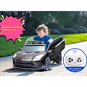 u URideon Kids Ride On Police Car, 12V Electric Sports Car Toys with Remote Control, Siren, Flashing Light,Music,Battery Powered (Black)