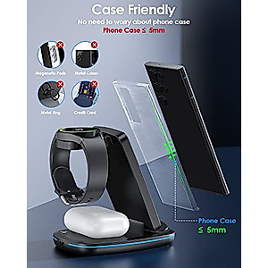 Wireless Charger 3 in 1, Foldable Fast Charging Station Compatible with Samsung Galaxy Watch 5 Pro/5/4/3/Active, S23 S23+ S22 S22+ S21 S20 Ultra FE/Note 20 10 9/ Z Flip Fold 4 3 2, Buds/2/Pro/Live