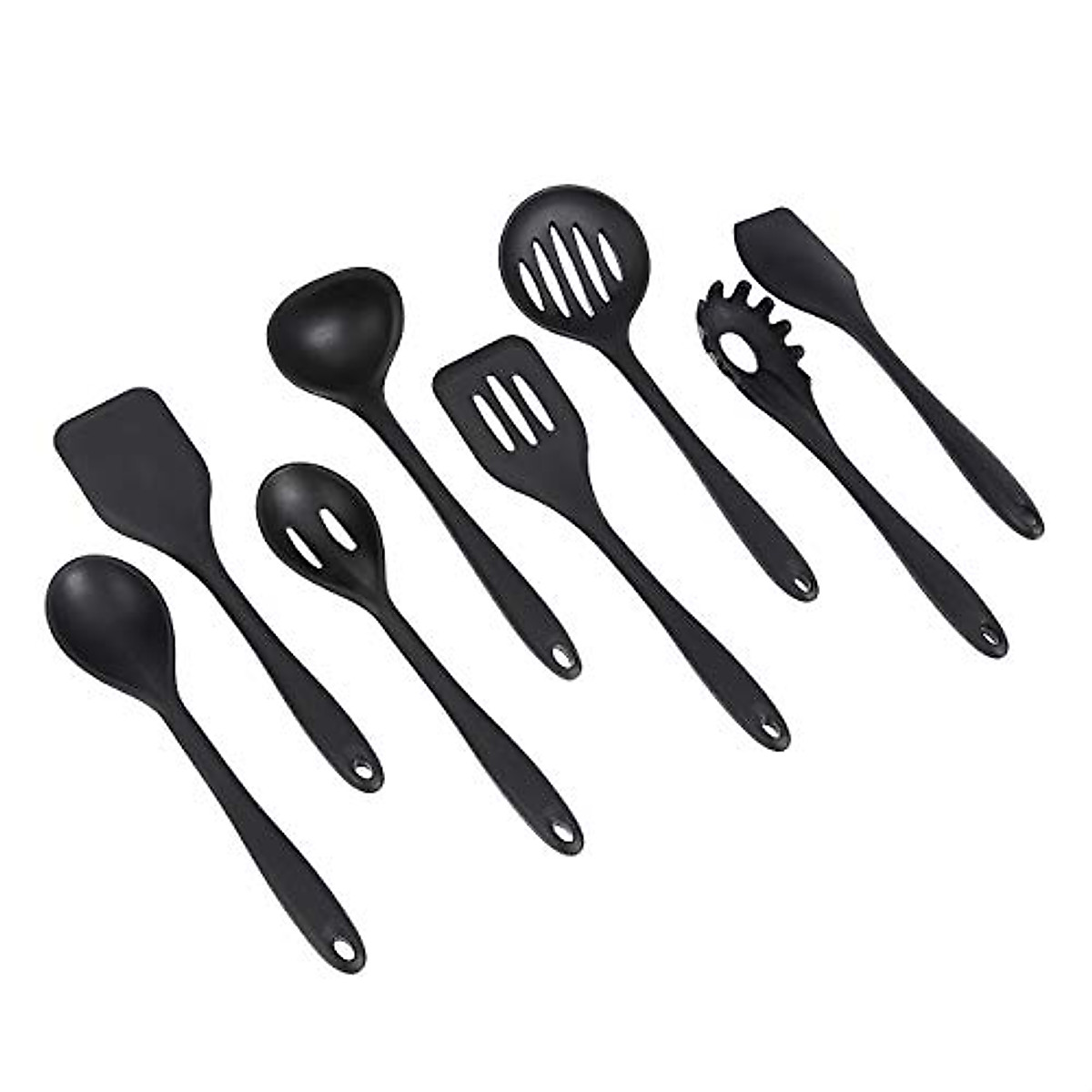 AmazonCommercial Non-Stick Heat Resistant Silicone Cooking Utensil Set, Set of 8 Utensils, Black