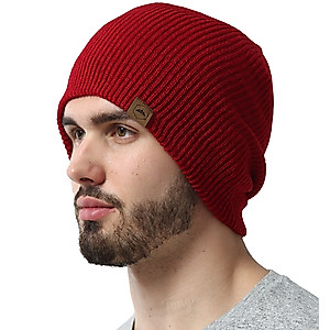 Tough Headwear Beanies for Men & Women - Knit Beanie, Warm & Soft Ribbed Beanie, Daily Knit Hat, Women & Mens Toboggan Hat for Cold Weather Maroon
