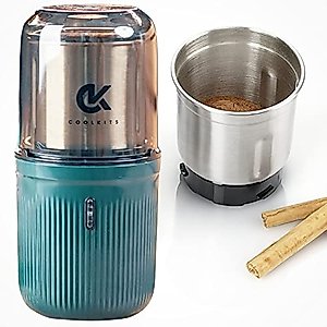 COOLKITS Coffee Grinder [ 170g / 5.7 OZ ], Shockproof Herb Grinder,Spice grinder with 304 Stainless Steel Removable Bowl and Sharp Blades, Espresso Grinder, Fast and reliable.