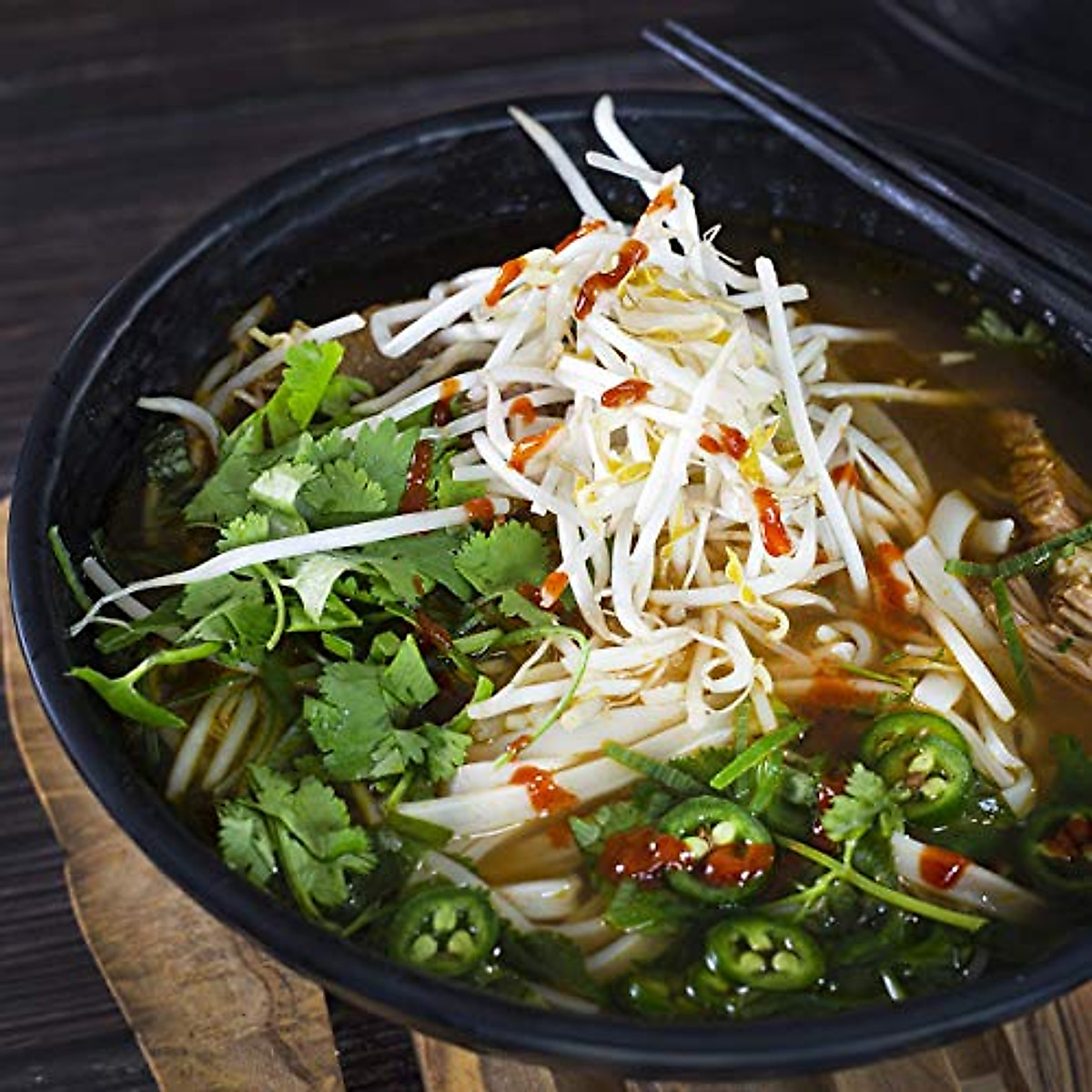 TERRA HOME Ramen Bowl Set with Chopsticks - Large Pho Bowls and Spoons Set Unbreakable Japanese Ramen Bowl - 6 Piece Matte Black Asian Noodle Bowls - 54 Ounce