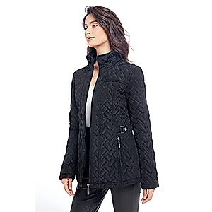 S P Y M Womens Diamond Quilted Jacket Lightweight Padding Coat with Pockets, Regular and Plus Size