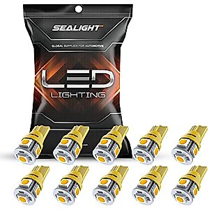 SEALIGHT 194 LED Bulb, 168 T10 LED Bulb Amber 2700k Yellow 2825 for Turn Signal Side Marker Dome Lights, 12V Cab Running Parking Tail Lights, (Pack of 10)