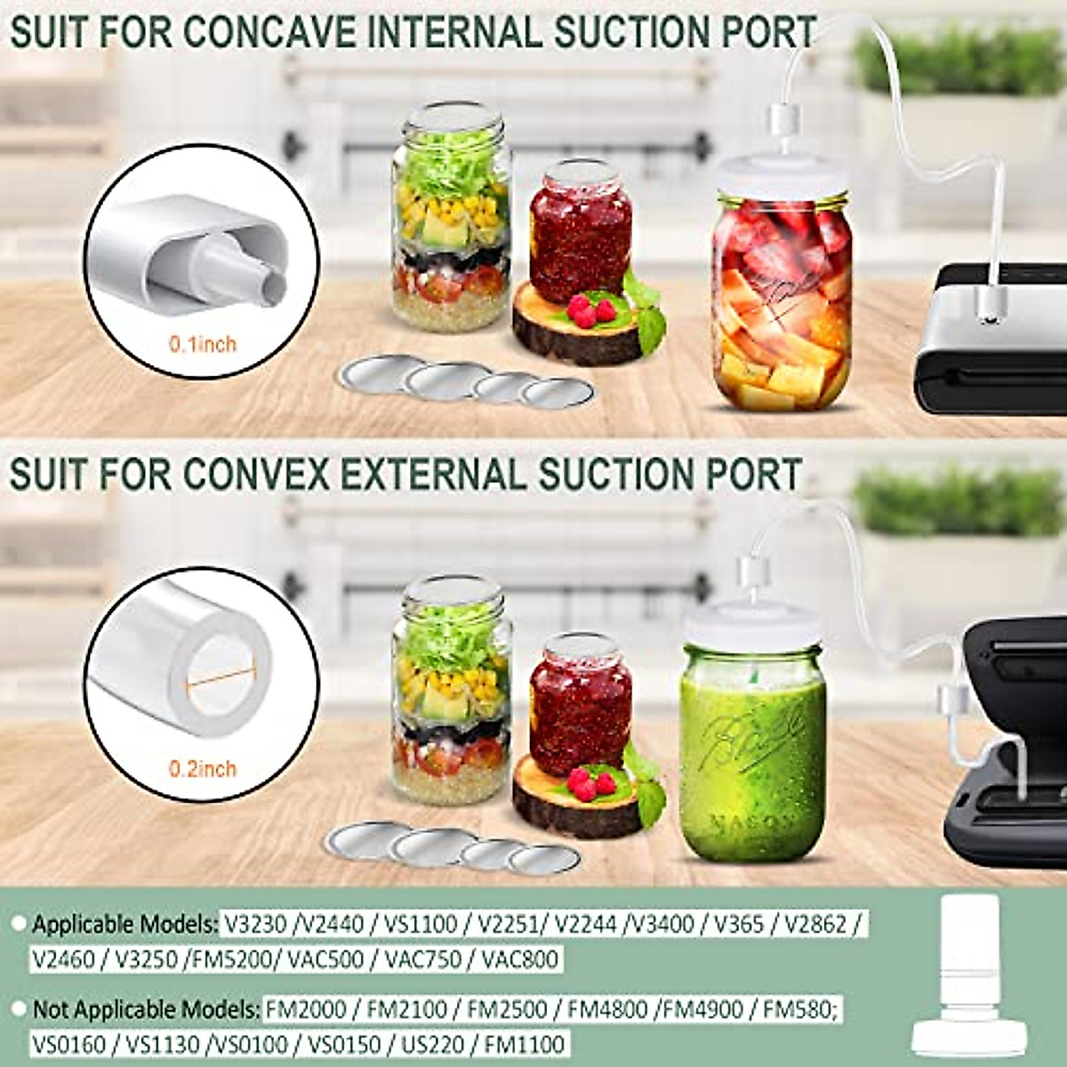 Electric Mason Jar Vacuum Sealer Kit for Wide Mouth & Regular Mouth Mason Jars Food Vacuum Sealer Food Jar Protector Vacuum Seal with Electric Vacuum Pump and Jar Lids for Food Storage and Fermentation