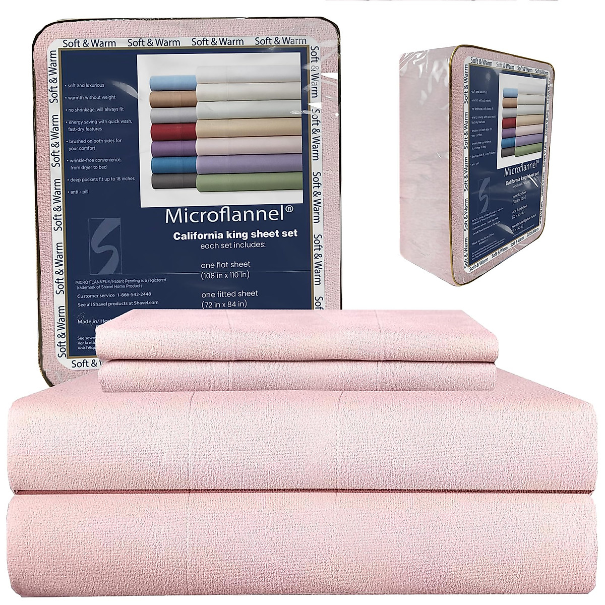 Thermee Micro Flannel Sheets Set, California King-Size Sheet Set, 18" Deep Pocket, Cali. King Sheets Fit Large Mattresses, Easy Wash, No Pill, 2 King Pillowcases, Bed Sheets, Soft Sheet-Cherry Blossom