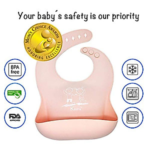 Kcuina Silicone Baby Feeding Set - Suction Plate, Bowl with Lid, Baby Spoons, and Bibs. First Stage Self-Feeding Utensils Set. Food Grade Silicone. BPA Free.