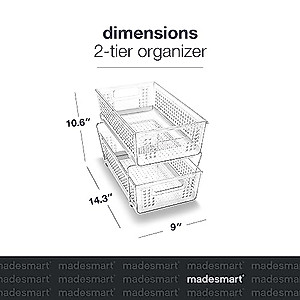 madesmart 2-Tier Plastic Multipurpose Organizer with Divided Slide-Out Storage Bins, Under Sink and Cabinet Organizer Rack, Clear