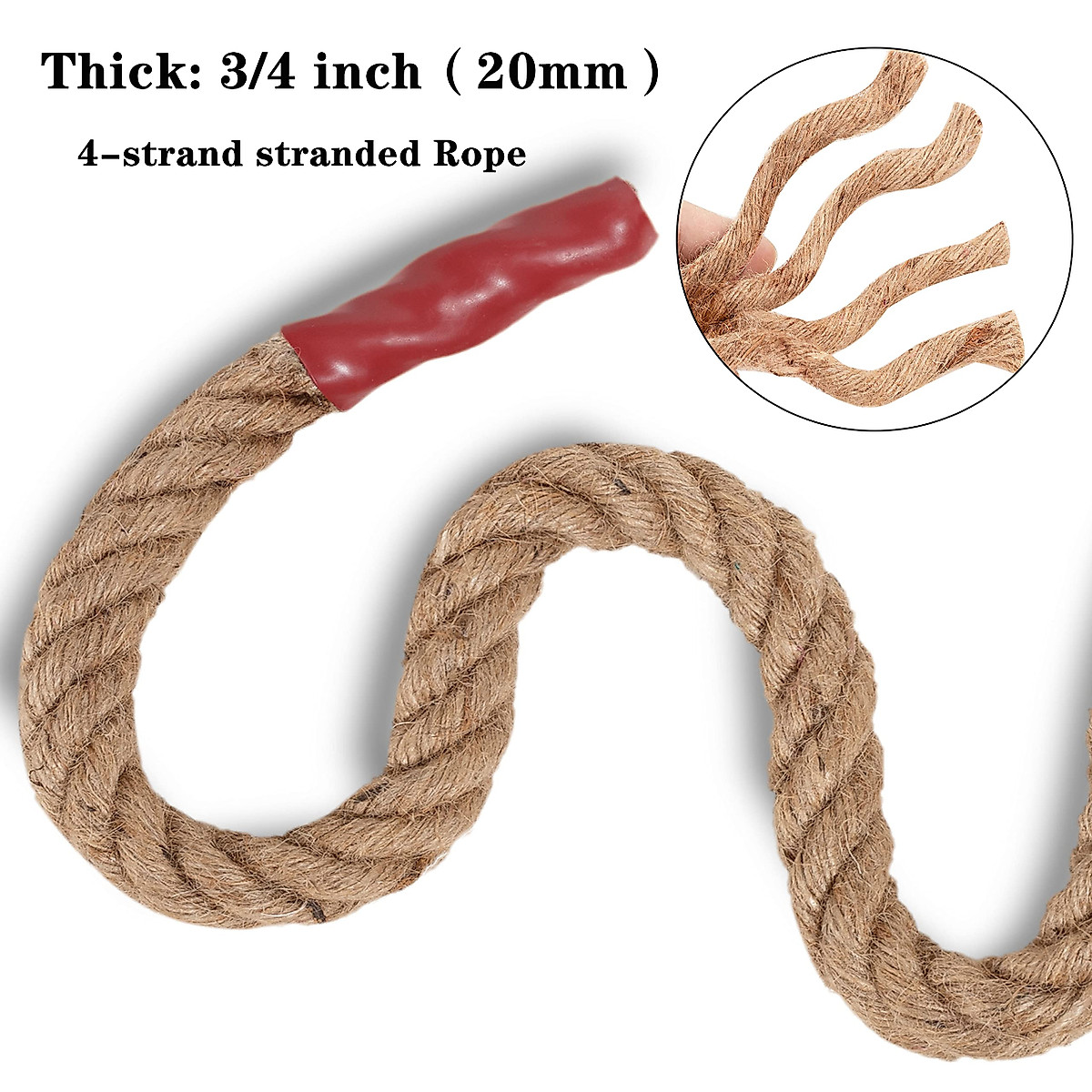 EMEKIAN Natural Jute Manila Rope, Twisted 4 Strand Fiber Hemp Rope for Sports, Decor, Pet Toys, Crafts, Tug of War, Fitness, Indoor & Outdoor Use, (3/4" x 49ft)
