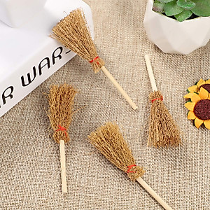 SEWACC 12pcs Mini Broom Decoration Miniature Artificial Straw Brooms Hanging Ornament Halloween Straw Craft Decor Witches Broom for Cosplay Party