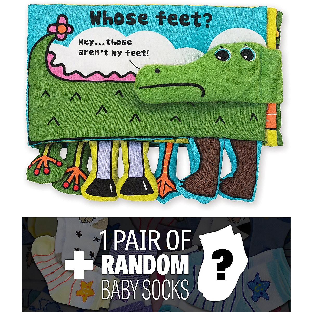 Melissa & Doug Whose Feet?: K's Kids Soft Activity Book Series + 1 Free Pair of Baby Socks Bundle [92036]