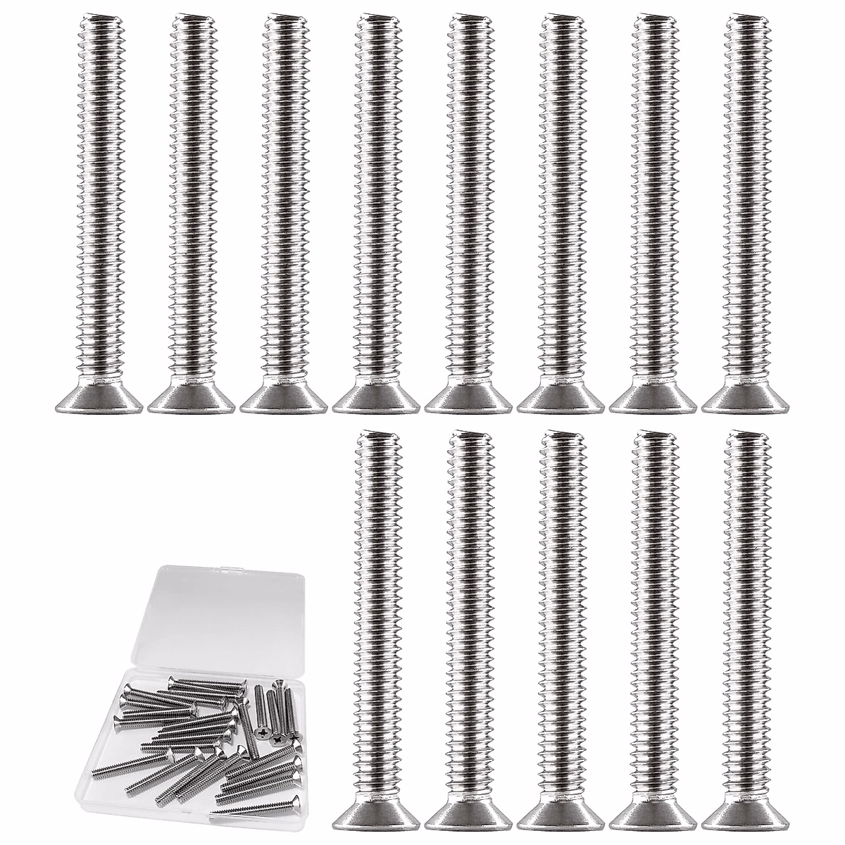 Cionyce 25PC Flat Head Phillips Machine Screws 1/4-20 x 2, 304 Stainless Steel Device Mounting Screws Countersunk Bolt Fastening